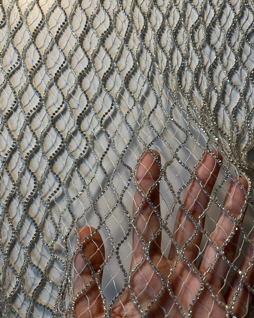 Sequin Crystal Lattice | Silver – Atelier Rioux Fabric Store