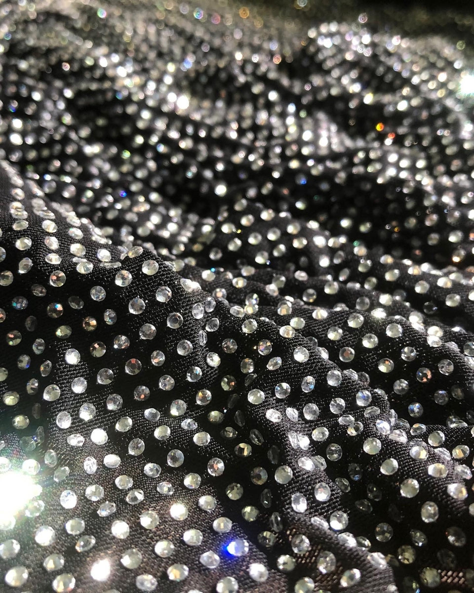 Silver Crystal Embellished Stretch Fabric | Atelier Rioux Fabrics ...