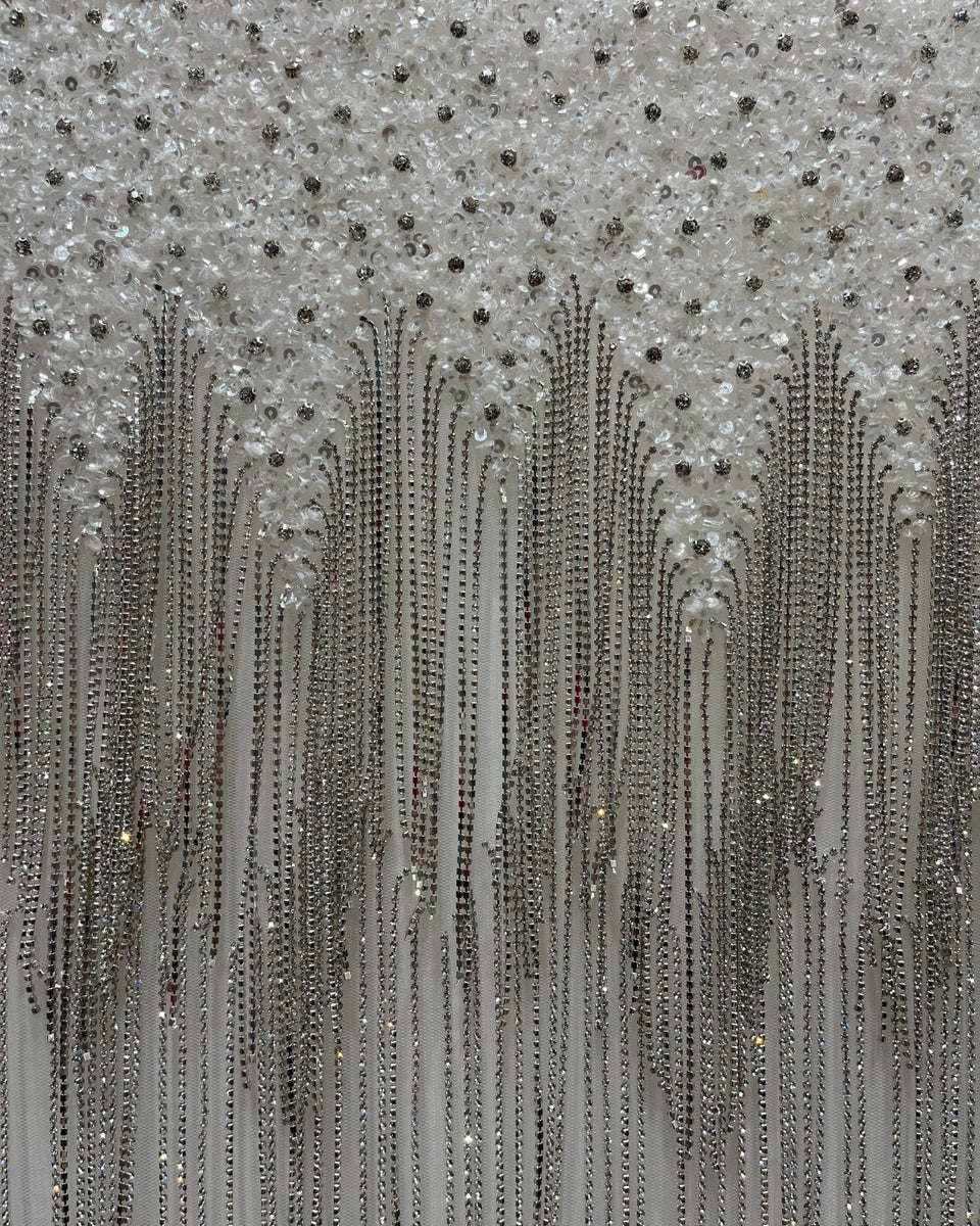 Silver Crystal Fringe Beaded Net Fabric – Atelier Rioux Fabric Store
