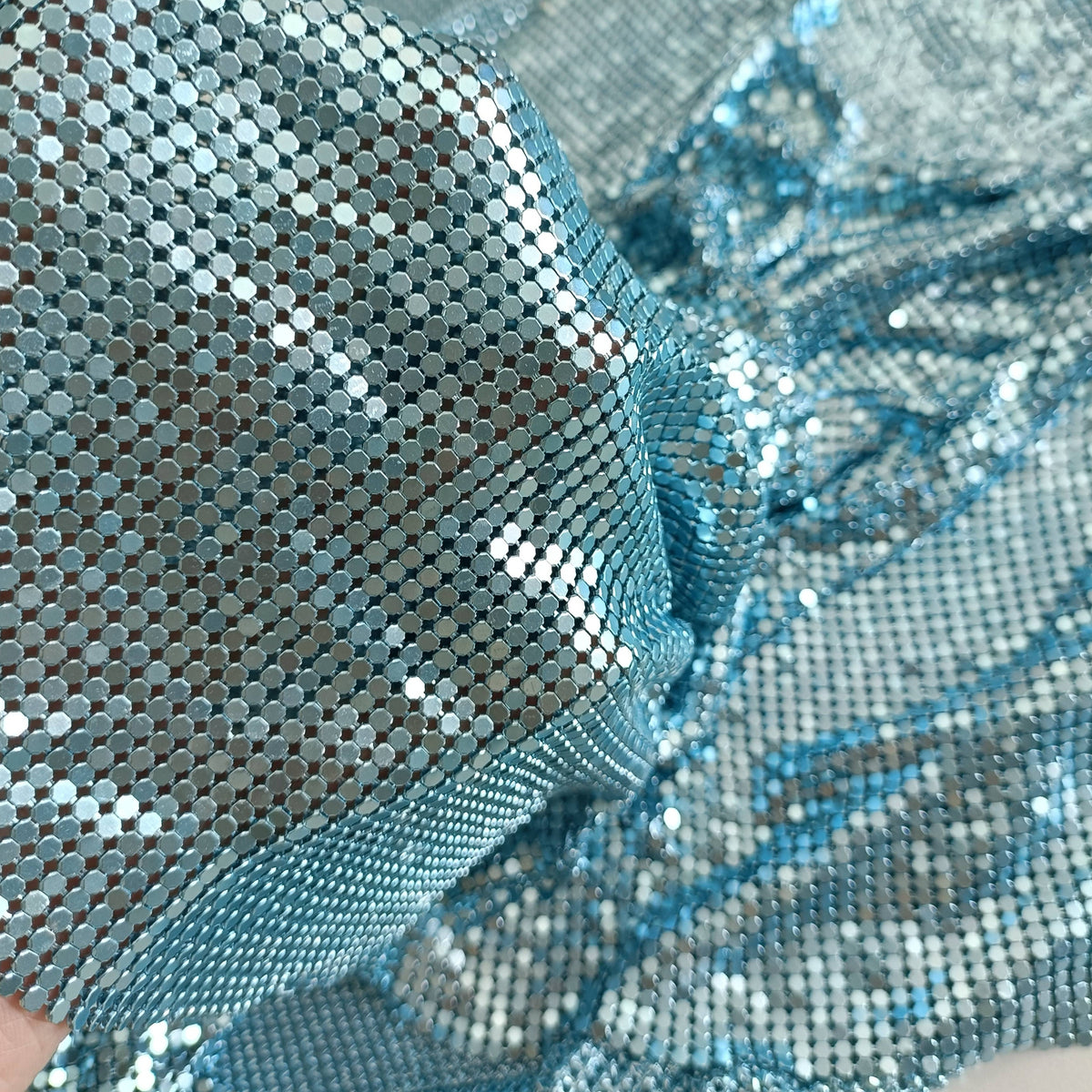 Light Blue Metal Mesh Chainmail Fabric | Atelier Rioux Fabric Store